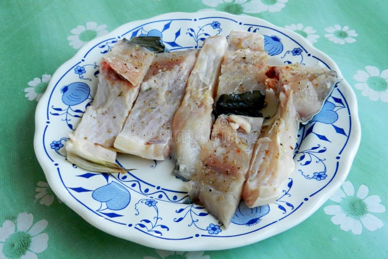 Fresh Cut Fish Cooked in the Plate for Further Preparation Stock Image ...