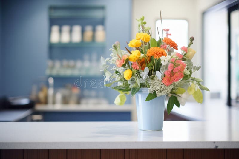 Fresh-cut Flowers in a Vase on Studio Reception Desk Stock Photo ...