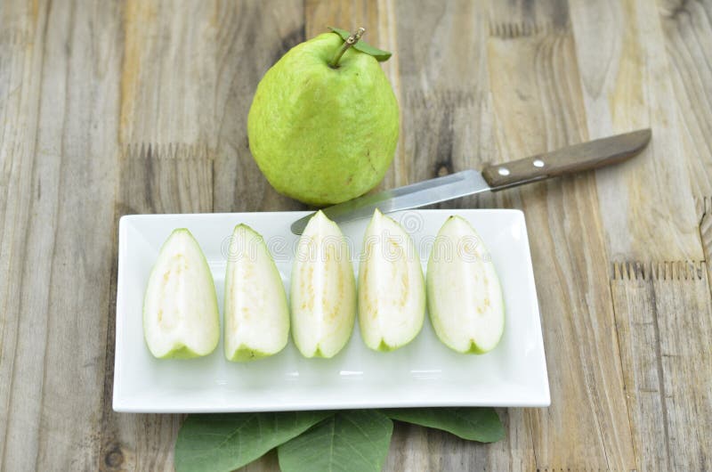 Fresh Cut Guava on the Wooden Table, Decorate Stock Image - Image of ...