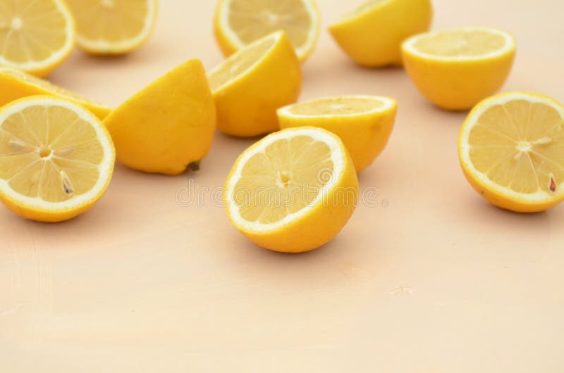 Fresh cut lemon halves stock photo. Image of citrus, silver - 84595420