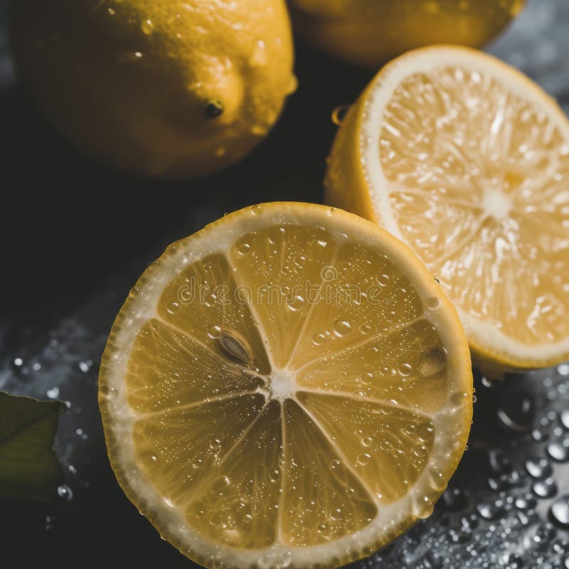 Fresh Cut Lemons with Water Droplets Stock Photo - Image of table ...