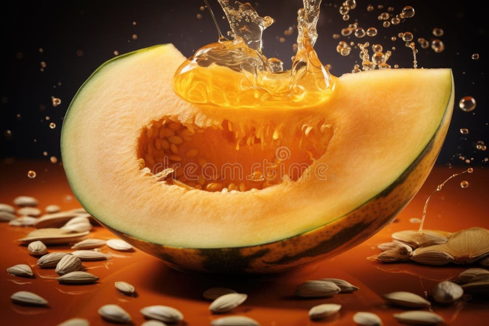 Fresh Cut Melon with a Refreshing Splash of Water Stock Image - Image ...