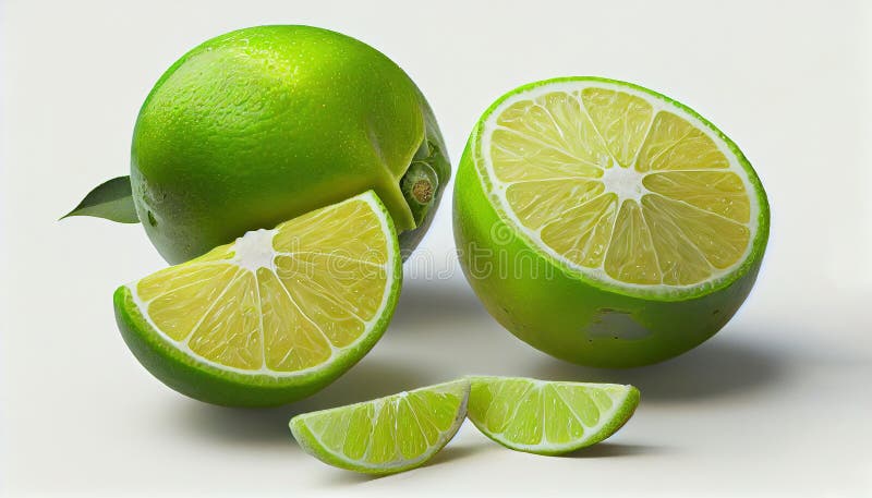 Fresh Cut or Off Green Lemon Fruit White Background AI Generative Stock ...