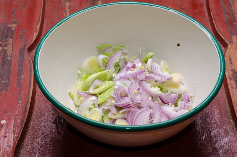 Fresh cut onion stock image. Image of leek, enamel, vintage - 35561439