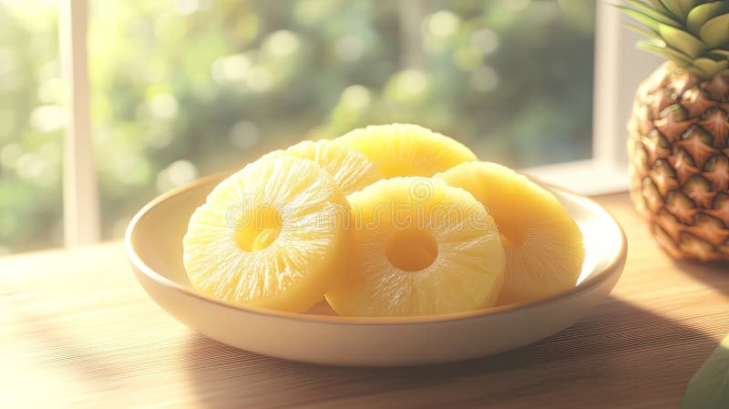 Fresh-cut Pineapple Rings on a Neutral Ceramic Dish, Bright Stock ...