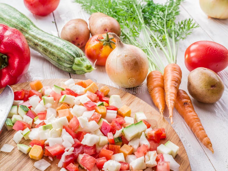 Fresh cut vegetables. stock image. Image of fresh, wooden - 60594501