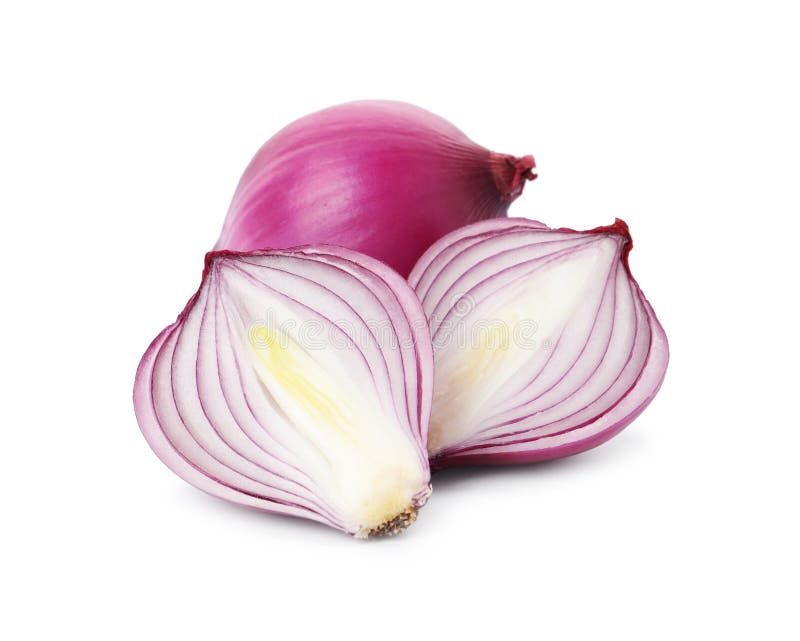 Fresh Cut and Whole Red Onion Bulbs Isolated Stock Photo - Image of ...