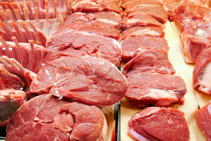 Fresh Cuts of Meat at Butcher Stock Photo - Image of meat, cuts: 94594308