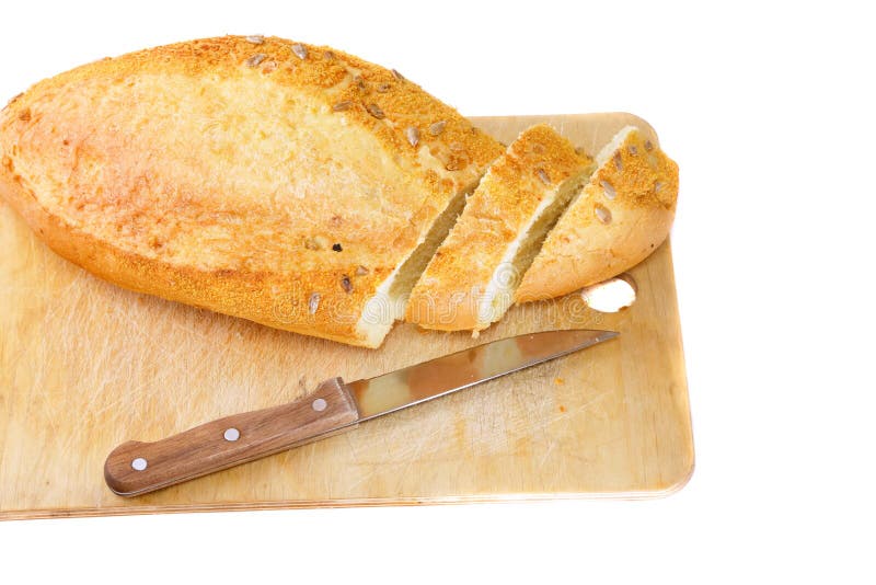Fresh Cutting Bread. Isolated Stock Photo - Image of baguette, bread ...