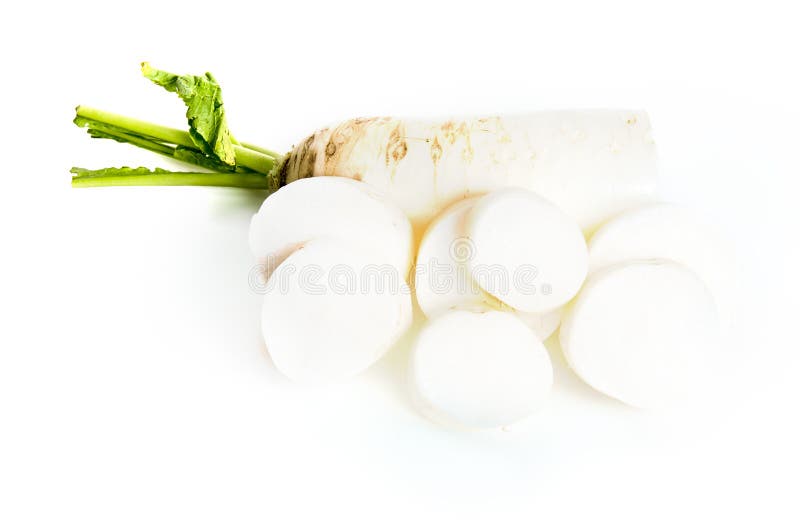 Fresh White Radish with Slices Isolated on White Background Stock Image ...