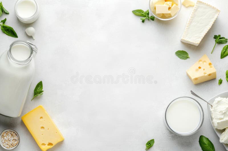 Fresh Dairy Products with Blank Space Stock Illustration - Illustration ...