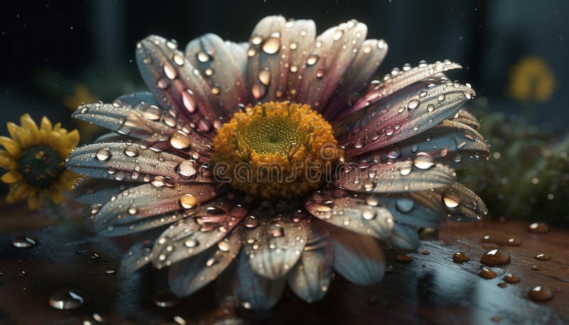 Fresh Daisy Petal Drop, Wet with Dew, Beauty in Nature Generated by AI ...