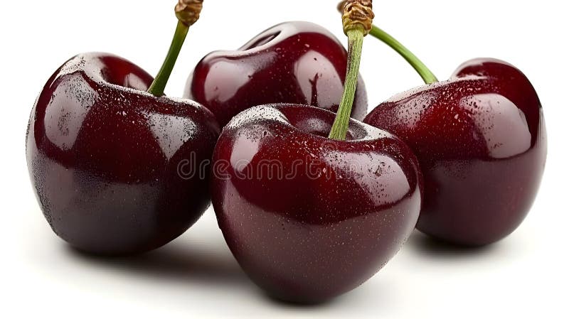 Two Dark Red Cherries on a White Background. Stock Image - Image of ...