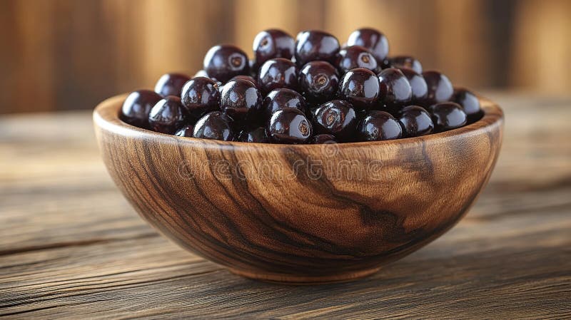 Fresh Dark Cherries in a Wooden Bowl Stock Illustration - Illustration ...