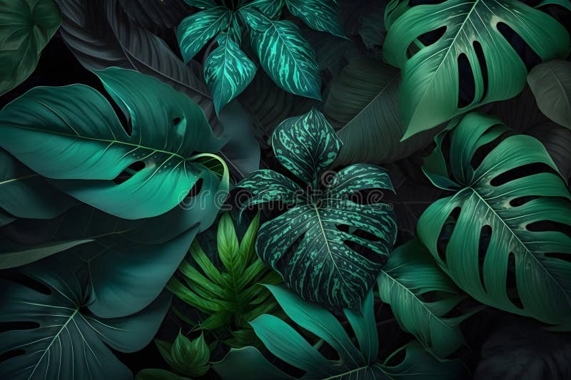 Fresh Dark Green Tropical Leaves. Nature Background Created with ...