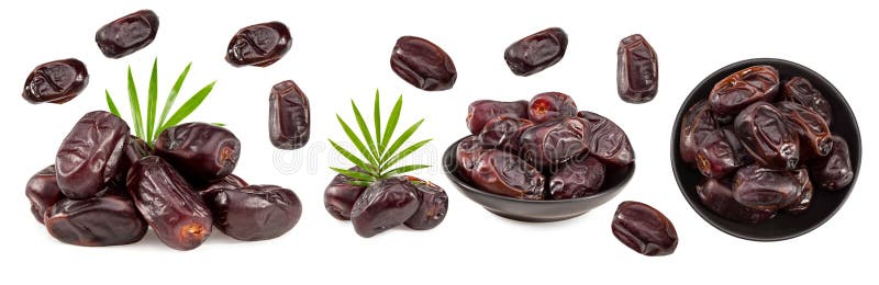 Fresh Date Fruits with Leaves Isolated on White Background Stock Photo ...