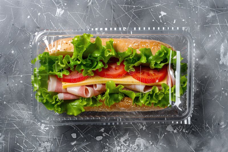 Fresh Deli Sandwich with Ham and Tomato in Clear Plastic Container on ...