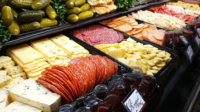 A Fresh Deli Section with Assorted Cheeses Sliced Meats and Pickles ...