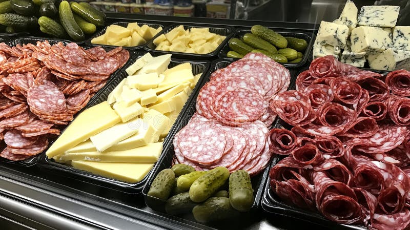 A Fresh Deli Section with Assorted Cheeses Sliced Meats and Pickles ...