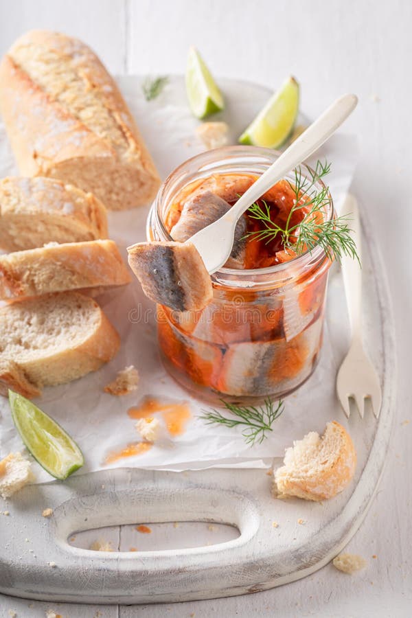 Fresh and Delicious Marinated Fish As Source of Healthy Fat Stock Photo ...