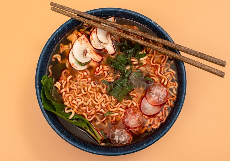 Ramen Soup with Egg, Spring Onion and Vegetables Stock Image - Image of ...
