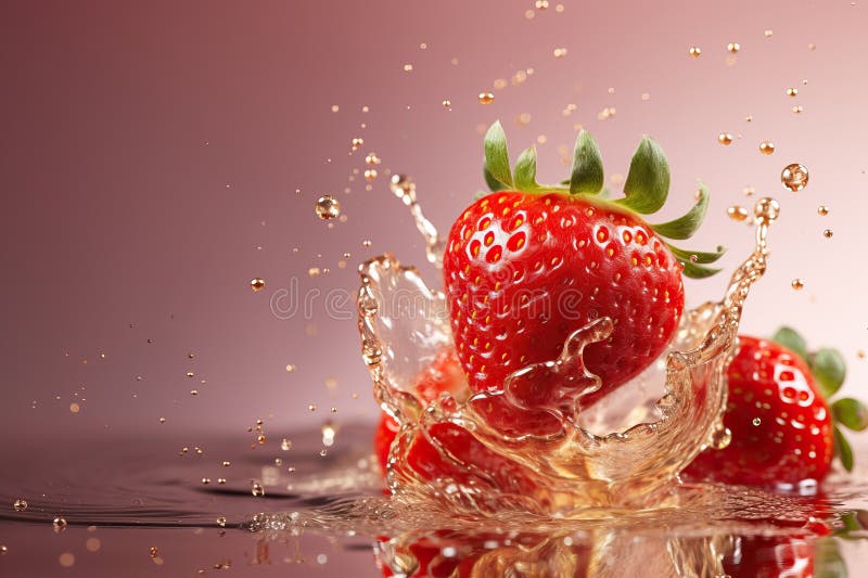 Fresh Delicious Strawberries with Splashes of Water. Berry Flying in ...