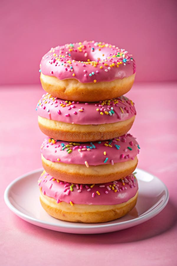 Stack of Pink Doughnuts on the Plate Stock Illustration - Illustration ...