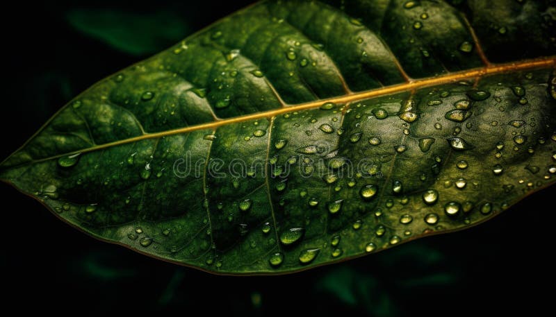 Fresh Dew Drops on Vibrant Green Leaf Generated by AI Stock Photo ...