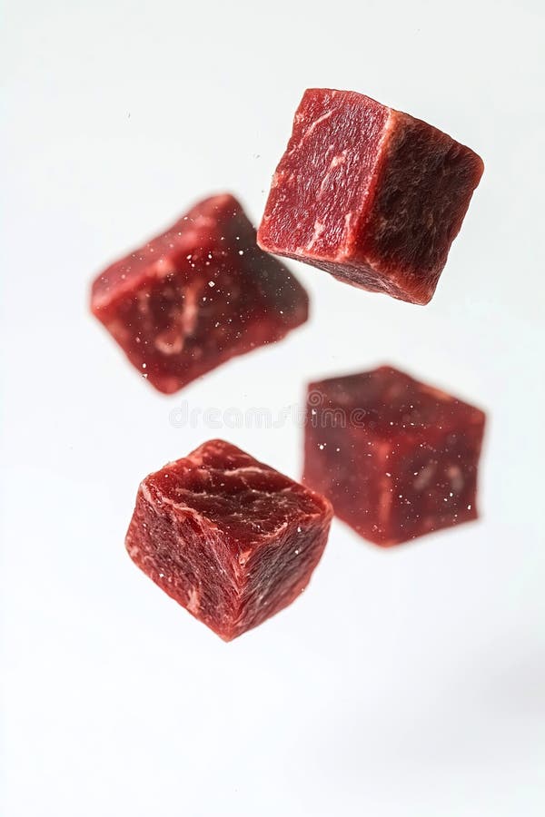 Fresh Diced Beef Cubes Falling Down on White Background Stock ...