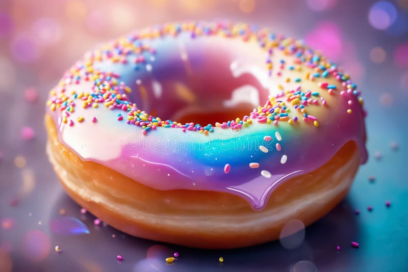 Fresh Donut. Rainbow Glazed Donut. Selective Focus. AI Generated Stock ...