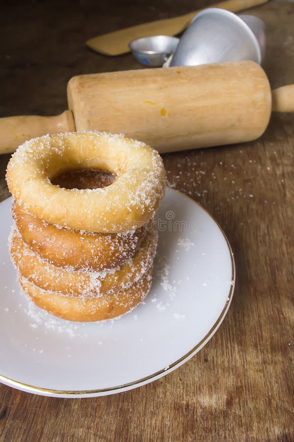 Fresh donut on wood table stock image. Image of homemade - 55979527