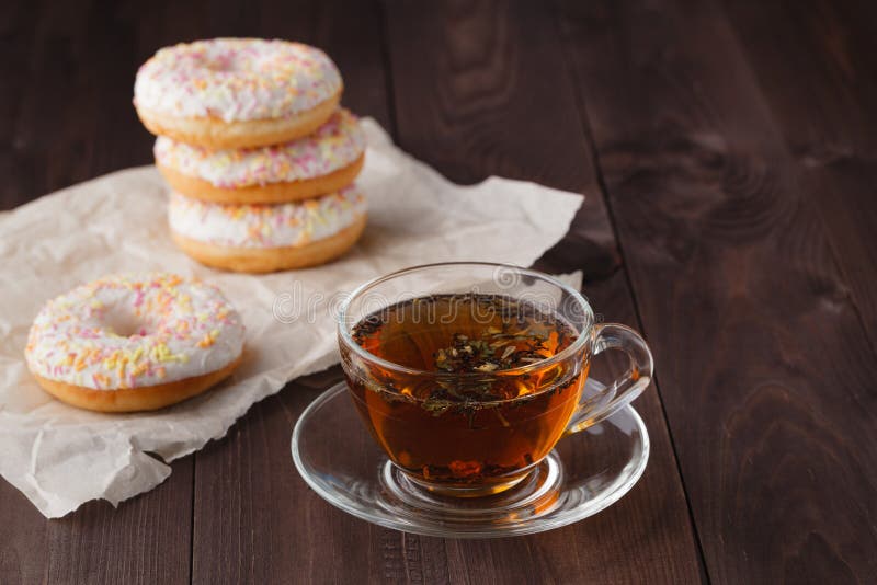 Fresh Donuts for Breakfast with Tea Stock Image - Image of sweet ...