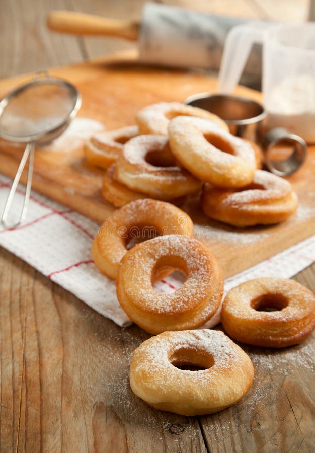 Fresh Donuts with Powder Sugar Stock Image - Image of calories, cake ...
