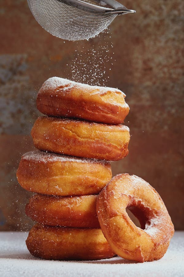 Fresh Donuts Sprinkled With Powdered Sugar Stock Image Image Of