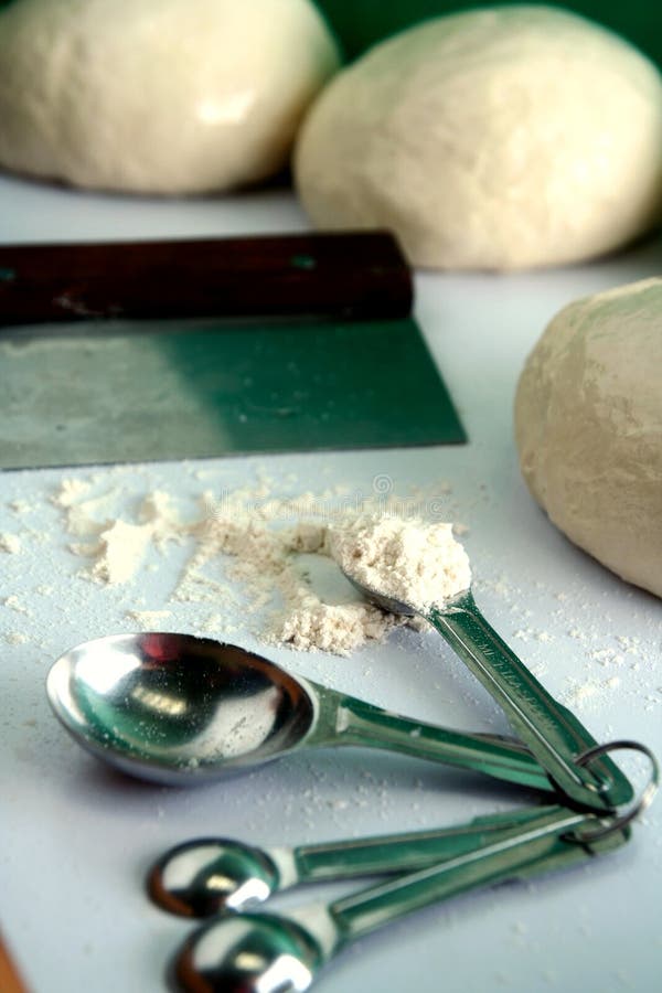 Fresh Dough, Flour and Bakers Tools Stock Image - Image of spoon ...
