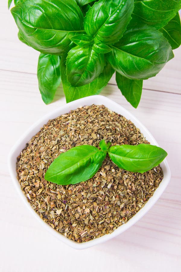 Fresh and Dried Basil on a Wooden Background Stock Image - Image of ...
