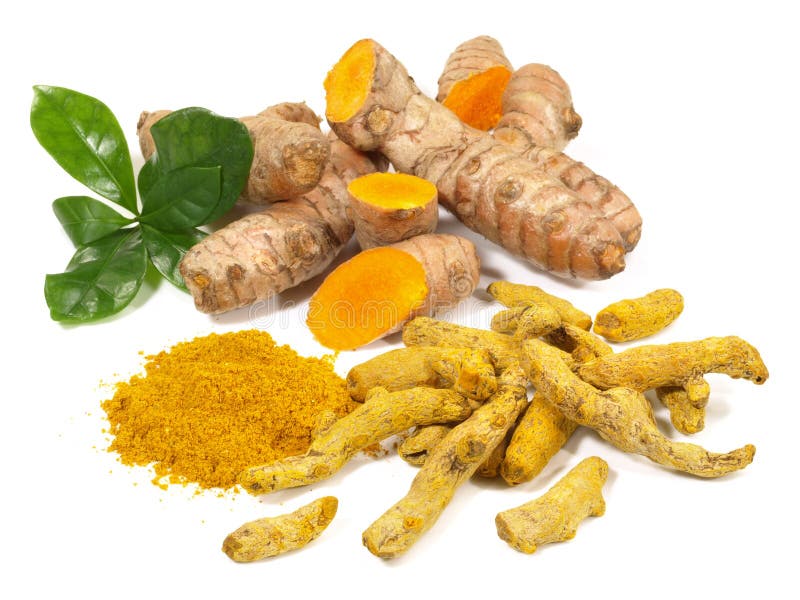 Fresh and Dried Tumeric Root on White Background - Isolated Stock Image ...