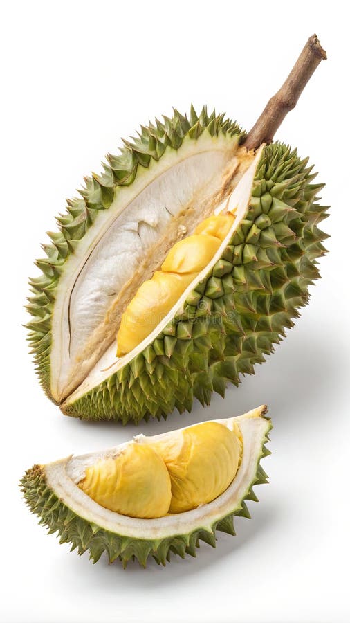 Fresh Durian Fruit: Close-up of Spiky Shell and Pulp on White ...