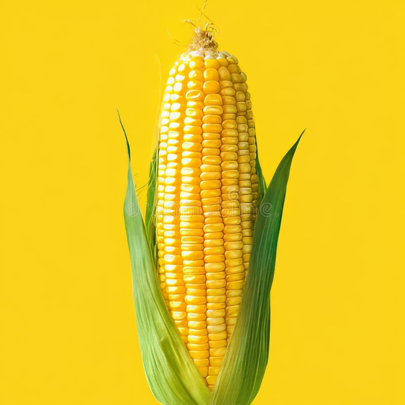 Fresh Ear of Corn Isolated on Yellow Background, Vibrant Yellow Kernels ...