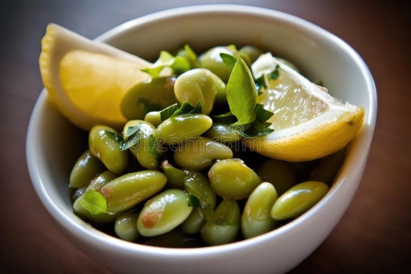 Fresh Edamame Salad with Lemon and Herbs in a Bowl Stock Photo - Image ...