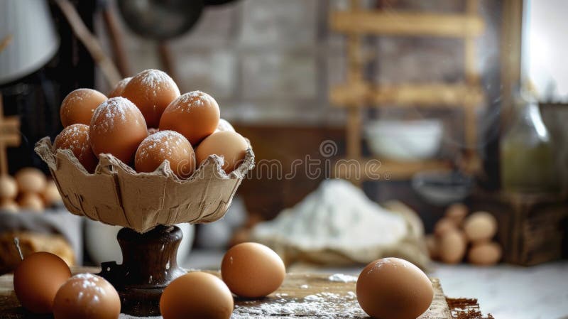 Fresh Eggs in Carton on Rustic Kitchen Counter Stock Image - Image of ...