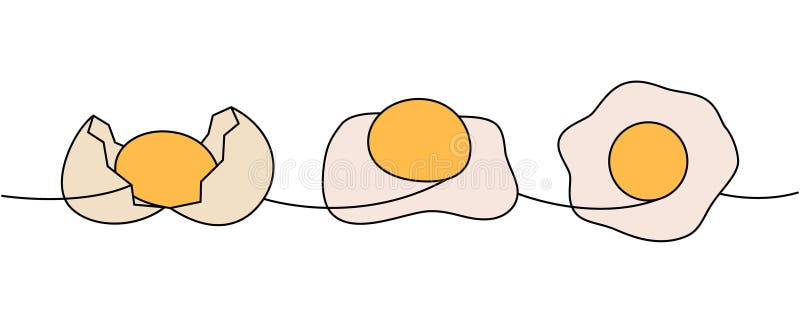 Fresh Eggs One Line Colored Continuous Drawing. Boiled Eggs, Broken ...