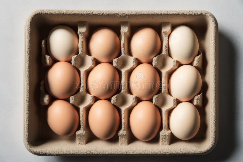 Fresh Eggs in a Tray on a White Background, Top View. Generative AI ...