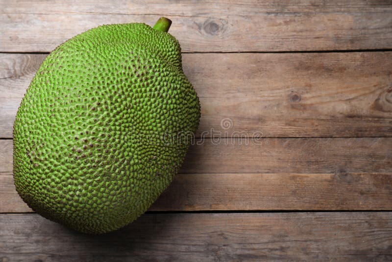 Fresh Exotic Jackfruit on Wooden Table, Top View. Space for Text Stock ...