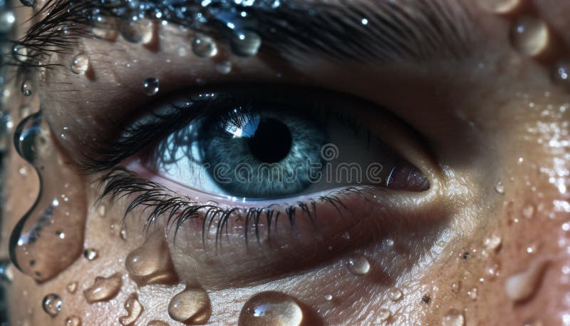 Fresh Eyed Beauty Looking at Camera with Wet, Reflective Iris Generated ...