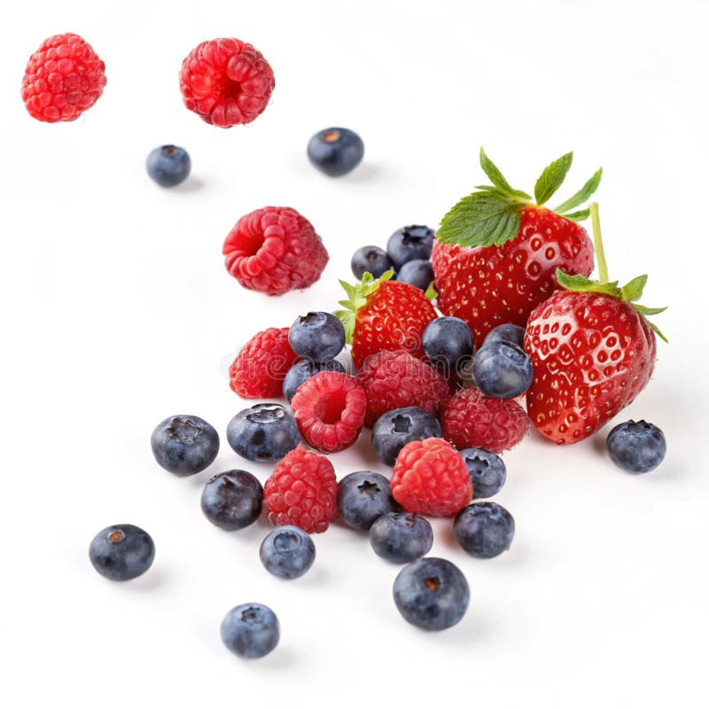 Fresh Falling Berries Isolated on White Background Stock Illustration ...