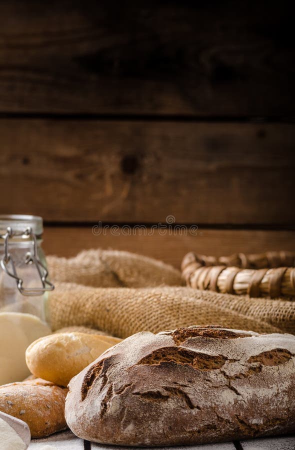 Fresh Farmer Rustic Style Bread with Pastry Stock Photo - Image of ...