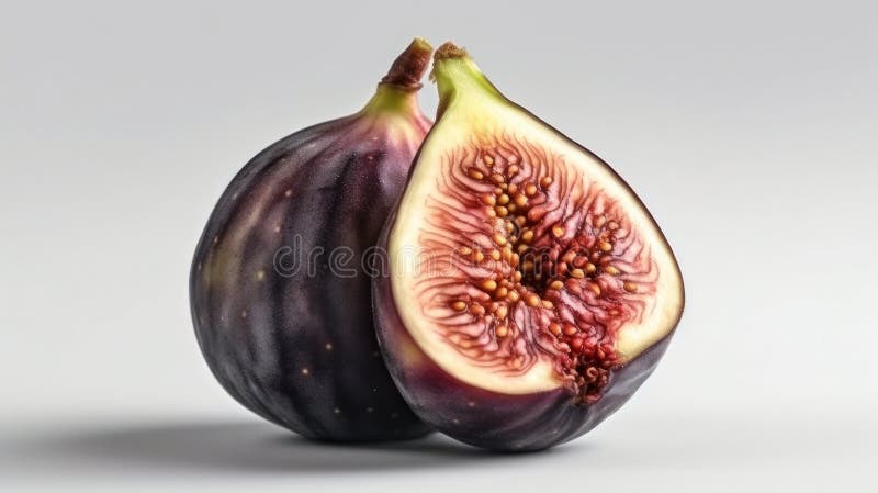 Fresh Fig Fruit and Half Isolated on White Backgraund. Generative AI ...