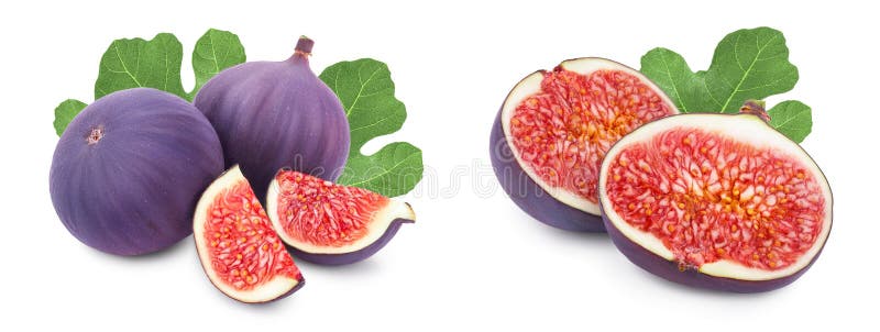 Fresh Fig Fruit and Slice with Leaves Isolated on White Background ...