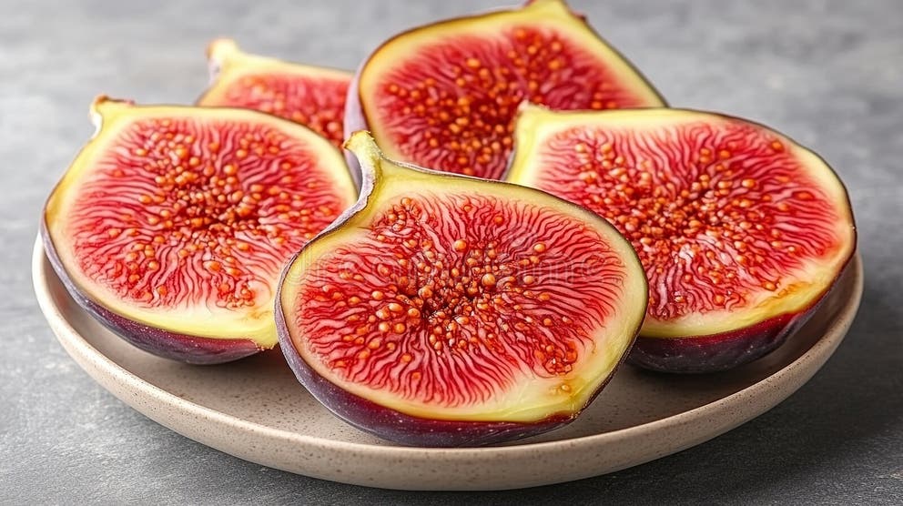 Fresh fig slices on plate stock illustration. Illustration of nutrition ...